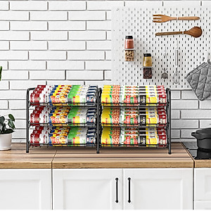 MOOACE Can Rack Organizer, 2 in 1 Can Storage Dispenser Holds up to 72 Cans, Can Organizer for Pantry Kitchen Cabinet, Black