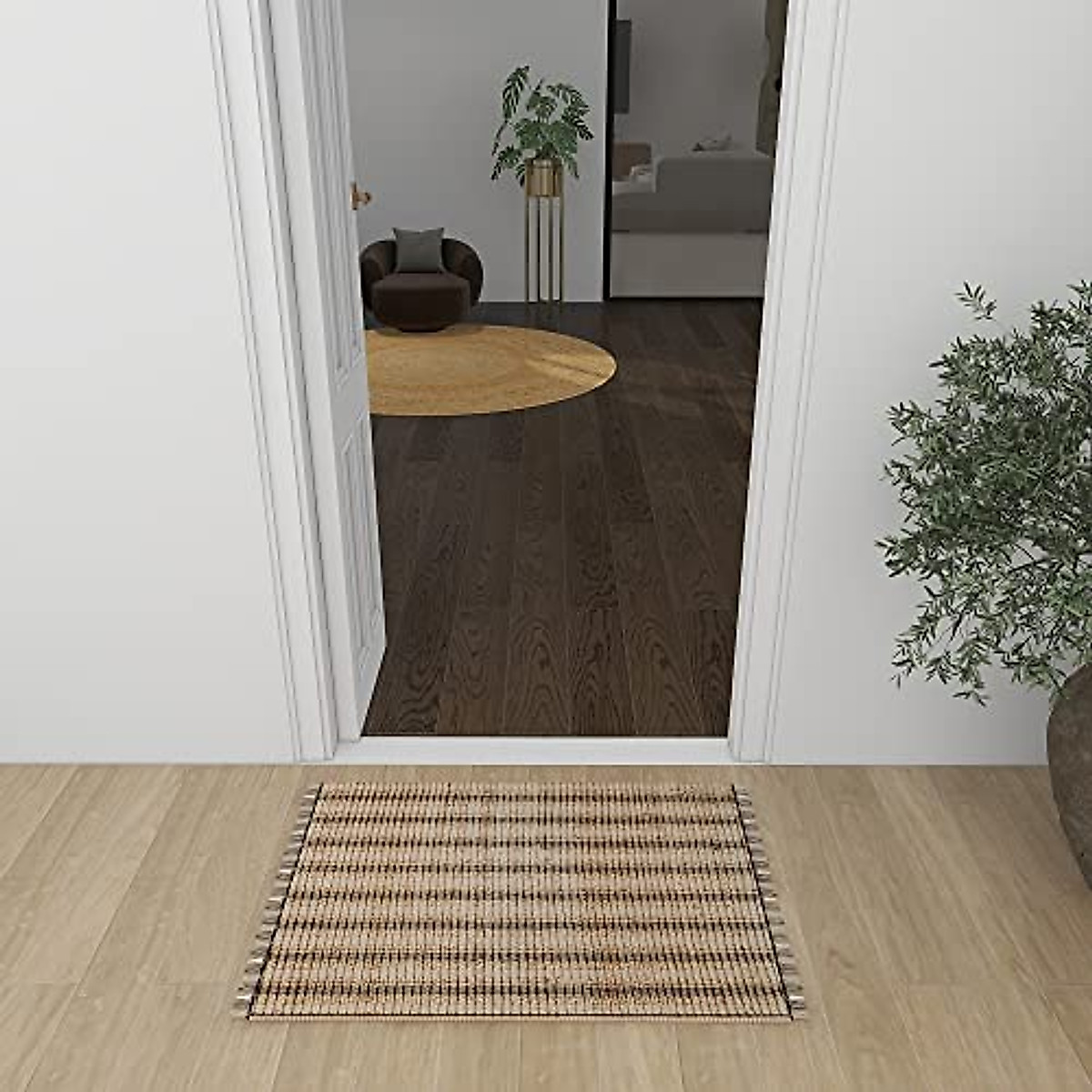 Eco Crave 2x3 Ft Small Jute Natural Area Rug, 100% Hand Woven Rug for Indoor Front Entrance Kitchen & Bathrooms, Low-Pile Floor Carpet, Premium Quality Home Decor.