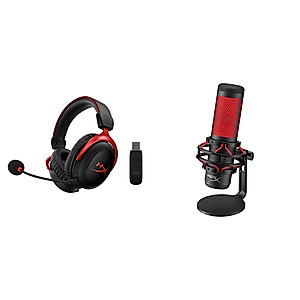 HyperX Cloud II Wireless - Gaming Headset & QuadCast - USB Condenser Gaming Microphone, Four Polar Patterns, Pop Filter, Gain Control, Podcasts, Twitch, YouTube, Discord, Red LED