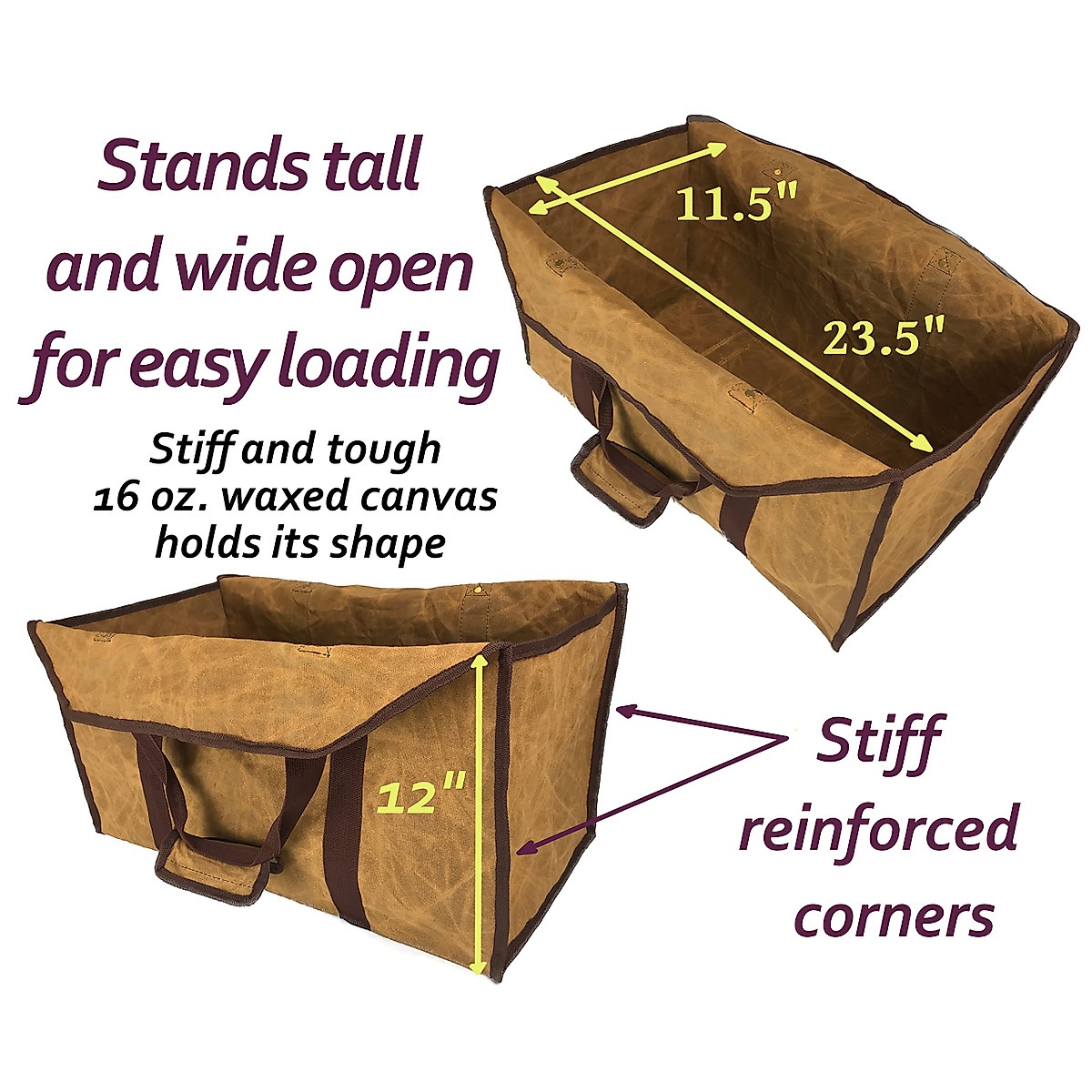 LivinWell Firewood Carrier Log Tote Bag Stands Up for Easy Wood Loading Large Heavy Duty Waxed Canvas Optional Metal Rack for Fireplace Storage Carry Basket with Closed Ends