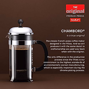Bodum 34oz Chambord French Press Coffee Maker, High-Heat Borosilicate Glass, Stainless Steel, Black – Made in Portugal