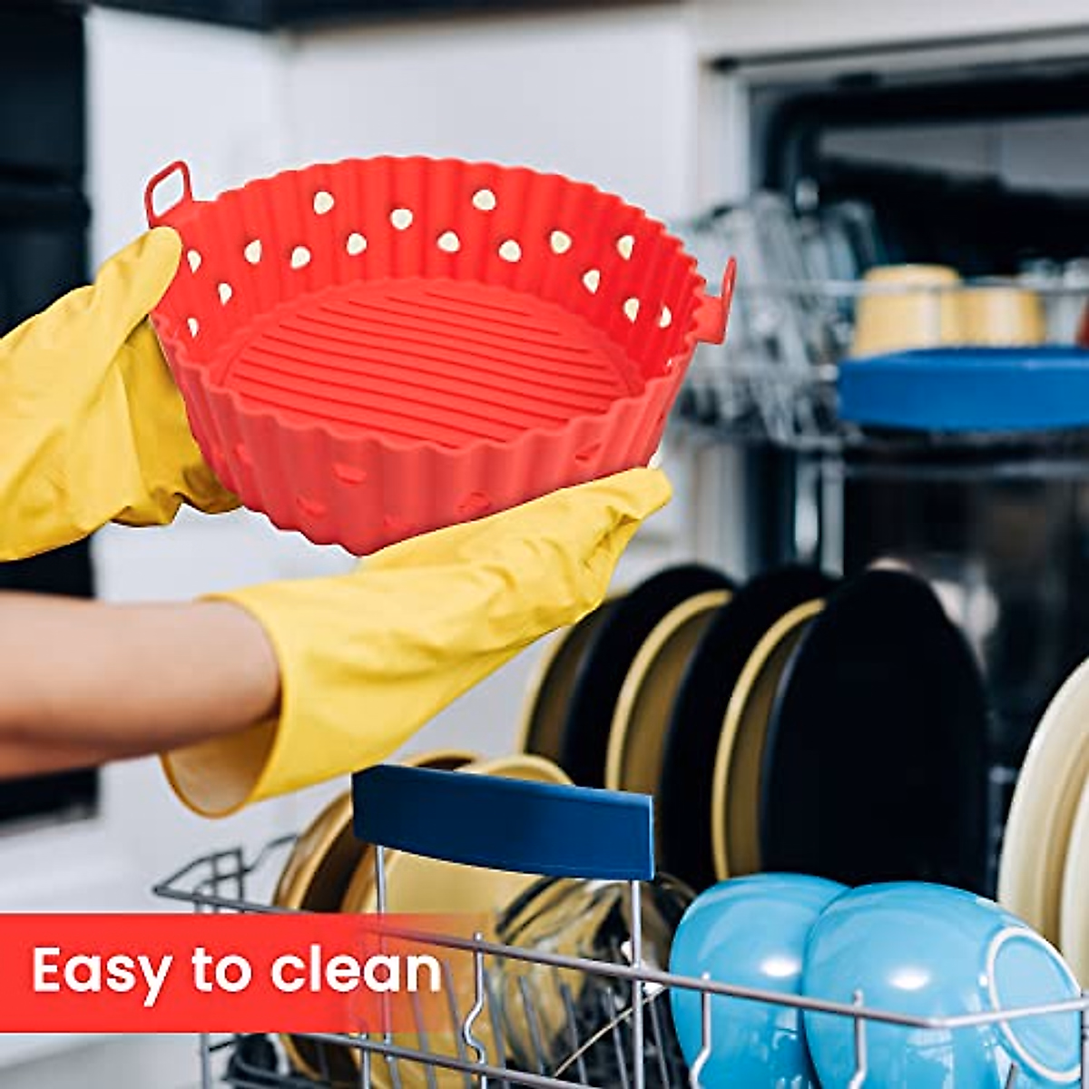 Silicone Air Fryer Liners 7.5 Inches - Reusable Silicone Air Fryer Liners - Silicone Fryer Basket Heat Resistant Liners - Fits 3 to 5 l Round Pot Air Fryers - Non-Stick Air Fryer Oven Accessories