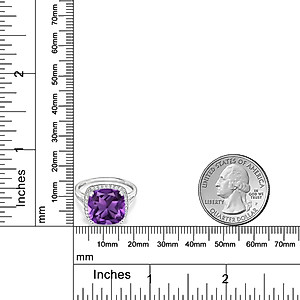 Gem Stone King 10K White Gold Purple Amethyst and White Created Sapphire Engagement Ring For Women (6.74 Cttw, Cushion Cut 12MM, Gemstone Birthstone, Available In Size 5, 6, 7, 8, 9)