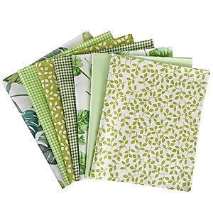 Gnognauq 7 Pieces Green Leaf Pattern Cotton Fabric Fat Quarter Bundles Pre-cut Fabric for Sewing Quilting