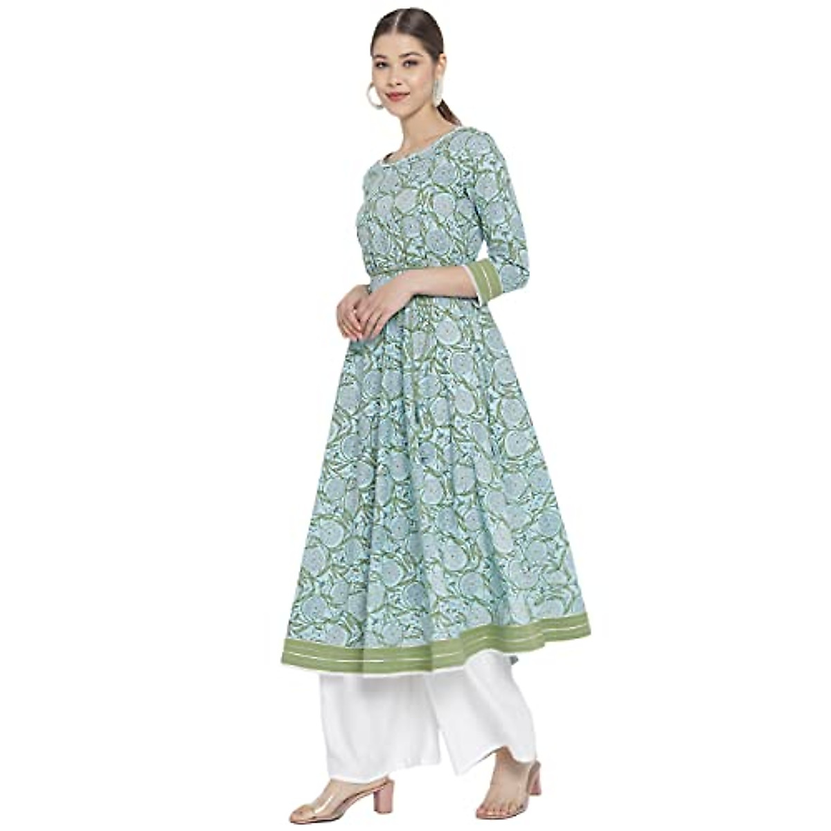 Yash Gallery Women's Plus Size Cotton Floral Printed Anarkali kurta (Blue)