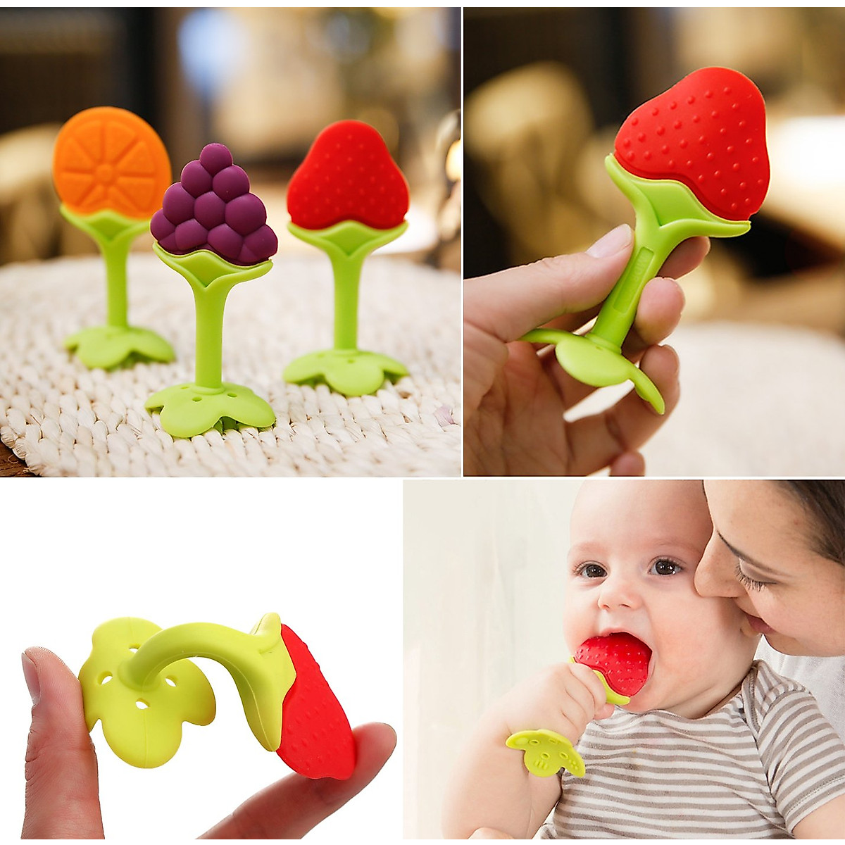 6 Pack Baby Teething Toys for Newborn Infant, BPA Free Freezer Safe Silicone Fruit Baby Teethers Soothe Babies Gums Set for Babies 0-6 Months 6-12 Months
