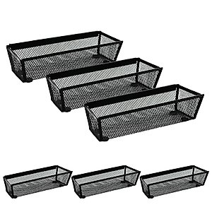 Chris.W 6Pcs Kitchen Utensil Drawer Organizers Tray Mesh Silverware Cutlery Tray with Interlocking Arm, Free Combination for Flatware Spoons Forks Knifes Storage (Black - 8.78x3.15x2in)