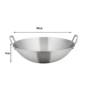 YWJLQH Stainless Steel Dual Handle Wok Pan for Grilling Crispy Potatoes and Omelettes, 30cm