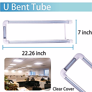 40 Pack T8 U Bend LED Tube Light Fixture,LED U Shaped Bulbs,2x2FT 24W(50W Equivalent),6000K Daylight White,G13 Base Dual-End Powered,Ballast Bypass,LED Bulb Clear Cover 100-277V(24w Clear, 40 Pack)