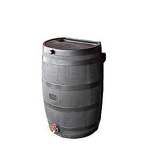 RTS Companies Inc Home Accents 50-Gallon ECO Rain Water Collection Barrel Made with 100% Recycled Plastic Spigot, Black