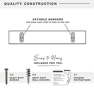 MCS Floating Shelf, Room Decor Wooden Shelf, Black, 12 x 4 Inch, Set of 2