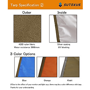 Sutekus Camping Tarp Rain Fly Tarp Waterproof Tent Tarp Lightweight Ripstop Fabric 12FT Extra Large Tarp (Khaki)