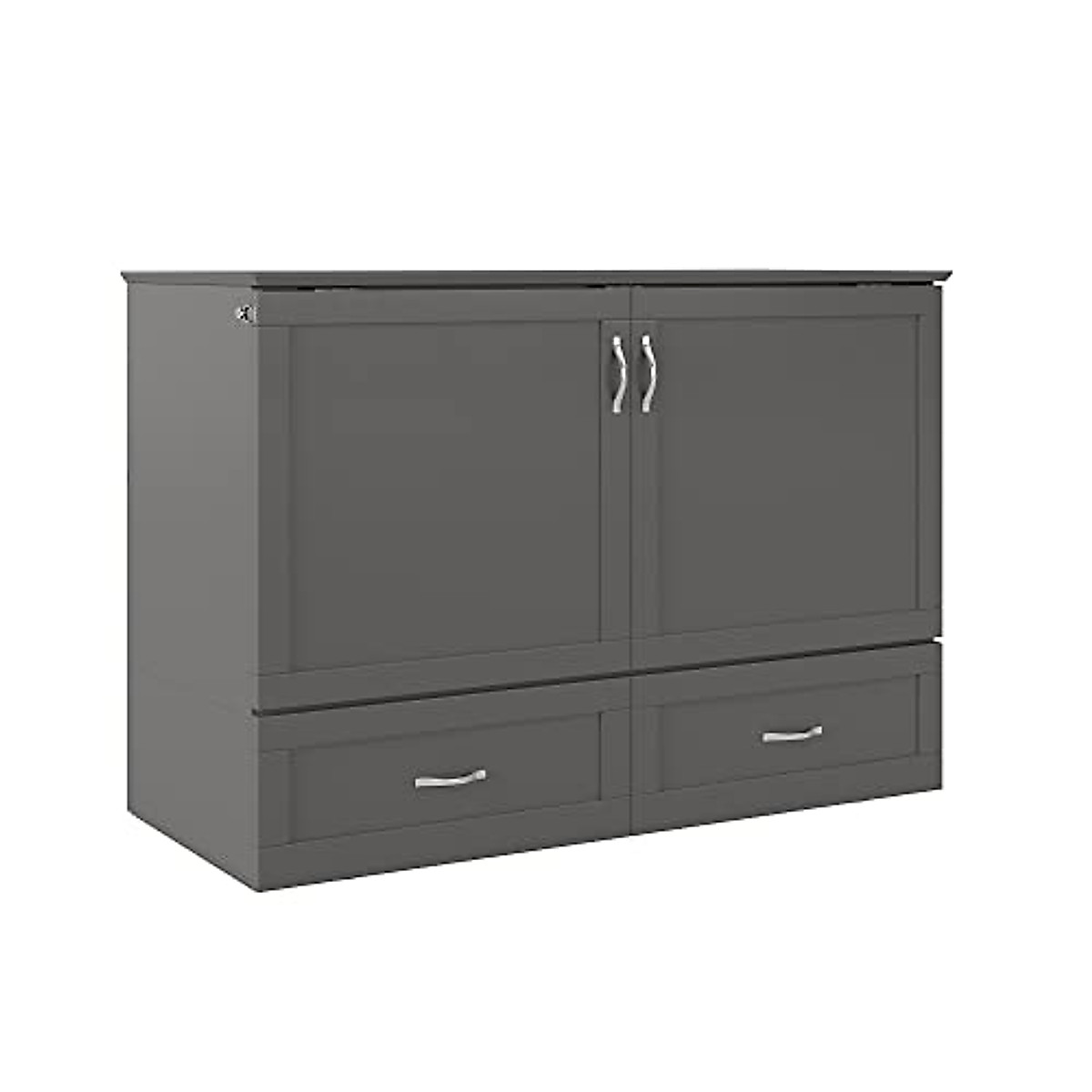 AFI, Hamilton Murphy Bed Chest with 6 inch Memory Foam Folding Mattress, Built-in Charging Station and Storage Drawer, Full, Grey