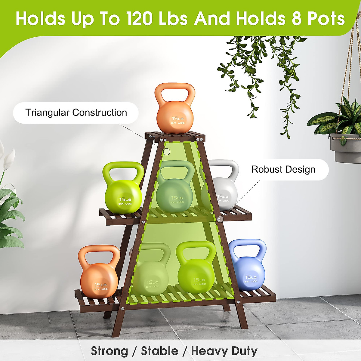 Bamboo Plant Stand For Indoor Outdoor Tiered Plant Shelf 3 Tier 8 Potted Flower Holder Ladder Plant Rack For Multiple Table Plant Pot Stand For Window Garden Balcony Living Room Patio Triangle Plant