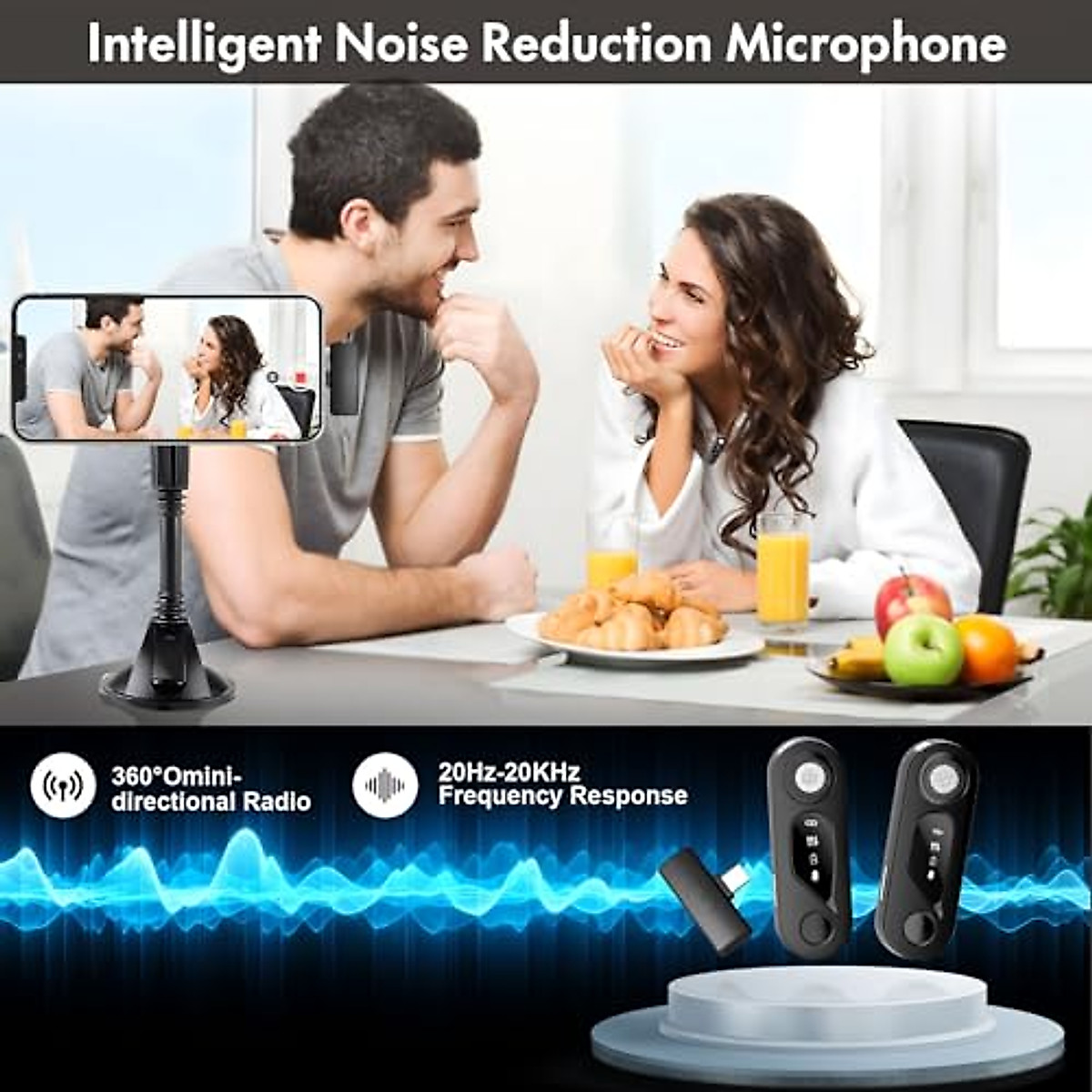 2 Pack Wireless Lavalier Microphones for Android iPhone iPad USB C with Charge Case -Noise Canceling Lav Mic Cordless Clip On Mic for Podcast Video Recording Vlog YouTube TikTok for Samsung iPhone 15