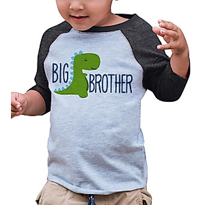 7 ate 9 Apparel Boy's Dinosaur Big Brother Grey Baseball Shirt T-Shirt 18 Months