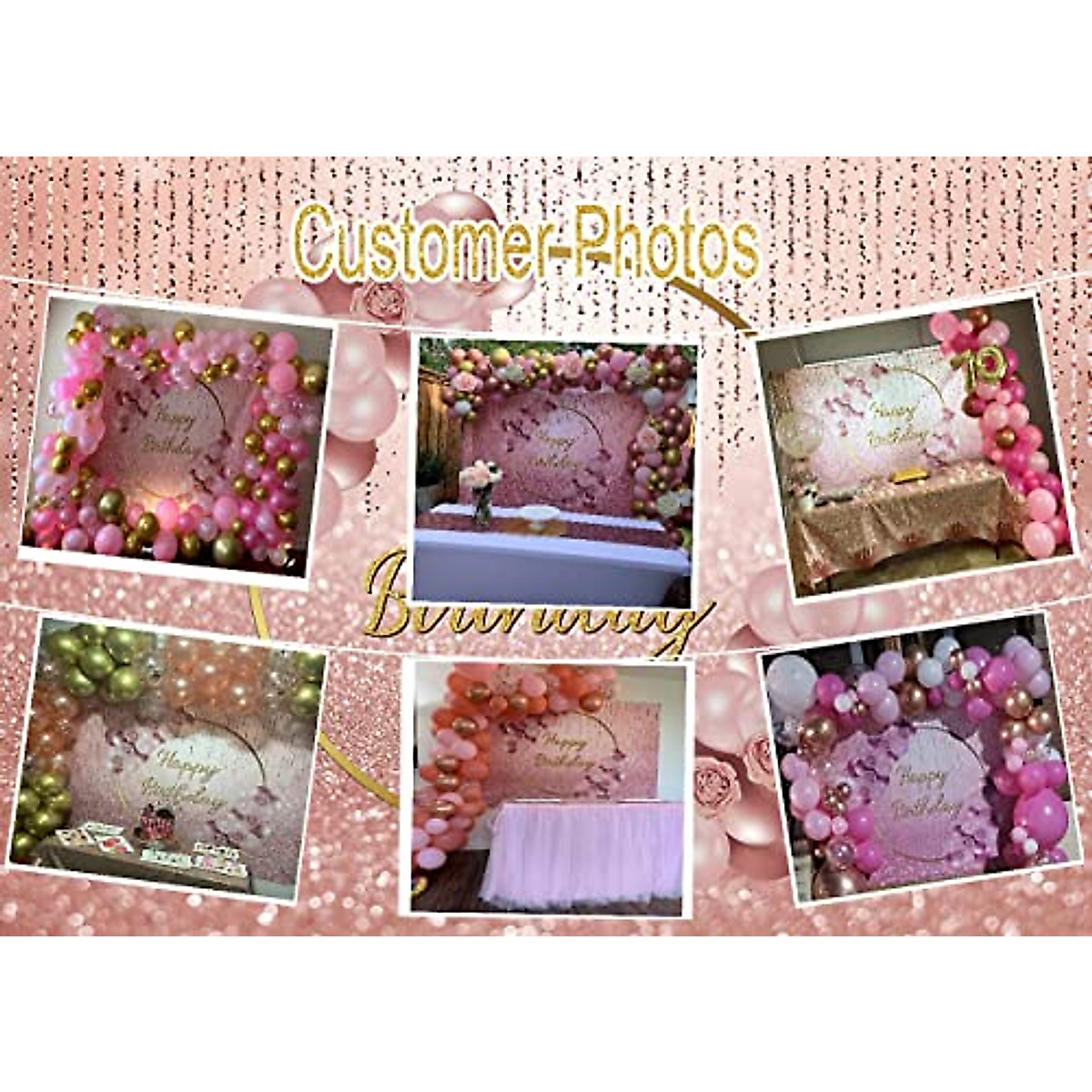 Rose Gold Happy Birthday Backdrop Pink Rose Gold Floral Balloon Rose Gold Bokeh Photography Background Women Sweet Princess Girl 16th 30th Birthday Party Dessert Cake Table Decor Props 7x5FT