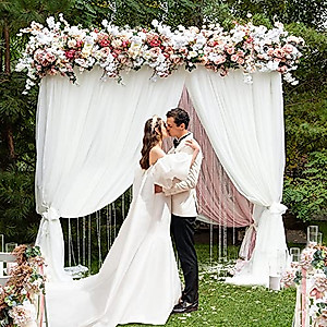 Fomcet 8FT x 8FT Backdrop Stand Heavy Duty with Base, Gold Portable Adjustable Pipe and Drape Backdrop Stand Kit, Square Metal Arch Party Frame for Wedding Birthday Parties Banquet Decorations