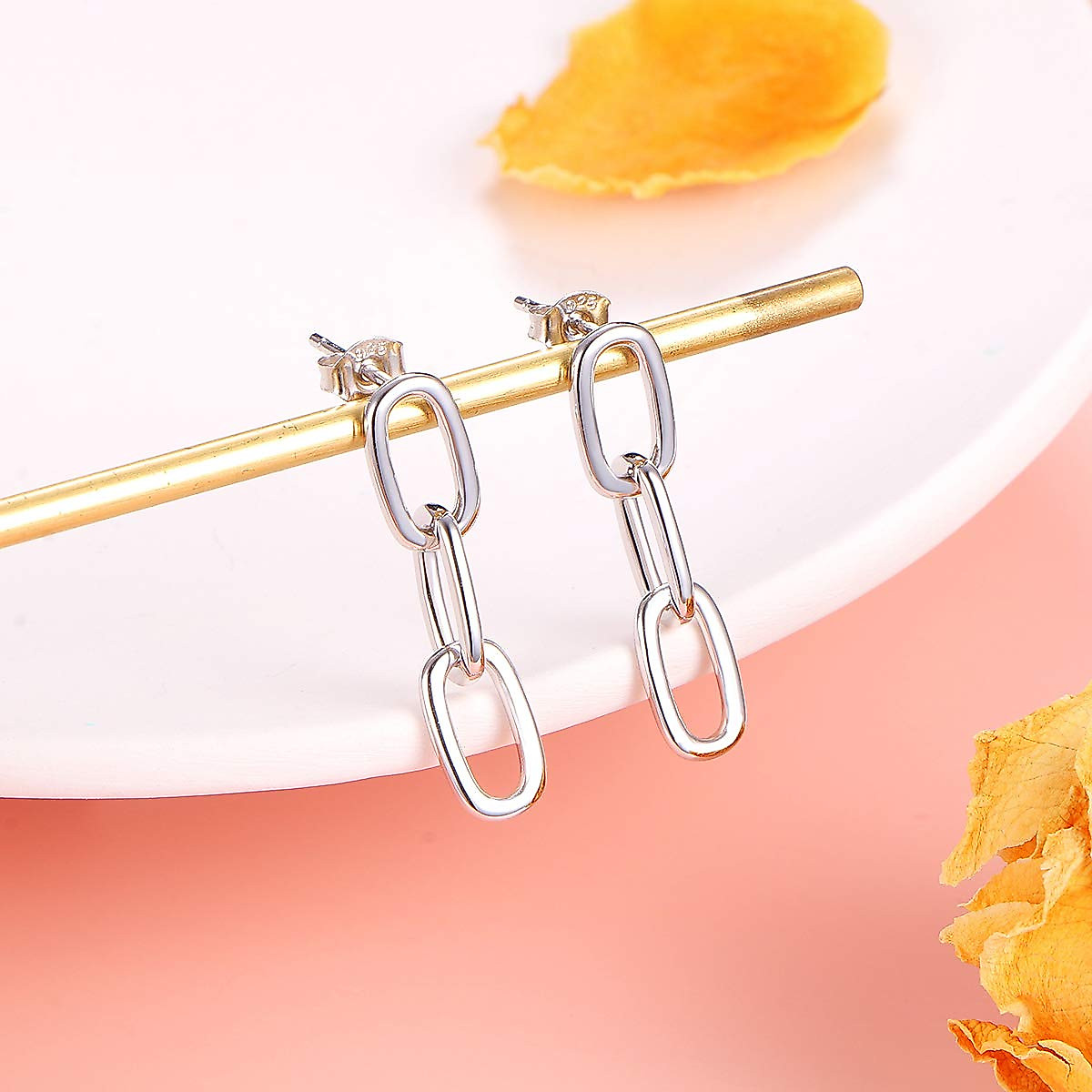 S925 Sterling Silver Cuban Link Chain Knot Paperclip Dangle Drop Earrings for Women Jewelry Gift