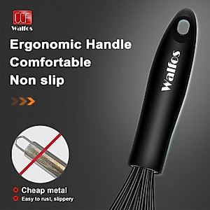 Walfos Silicone Whisk, Stainless Steel Wire Whisk Set of 3 -Heat Resistant Kitchen Whisks for Non-stick Cookware, Balloon Egg Beater Perfect for Blending, Whisking, Beating, Frothing & Stirring, Black