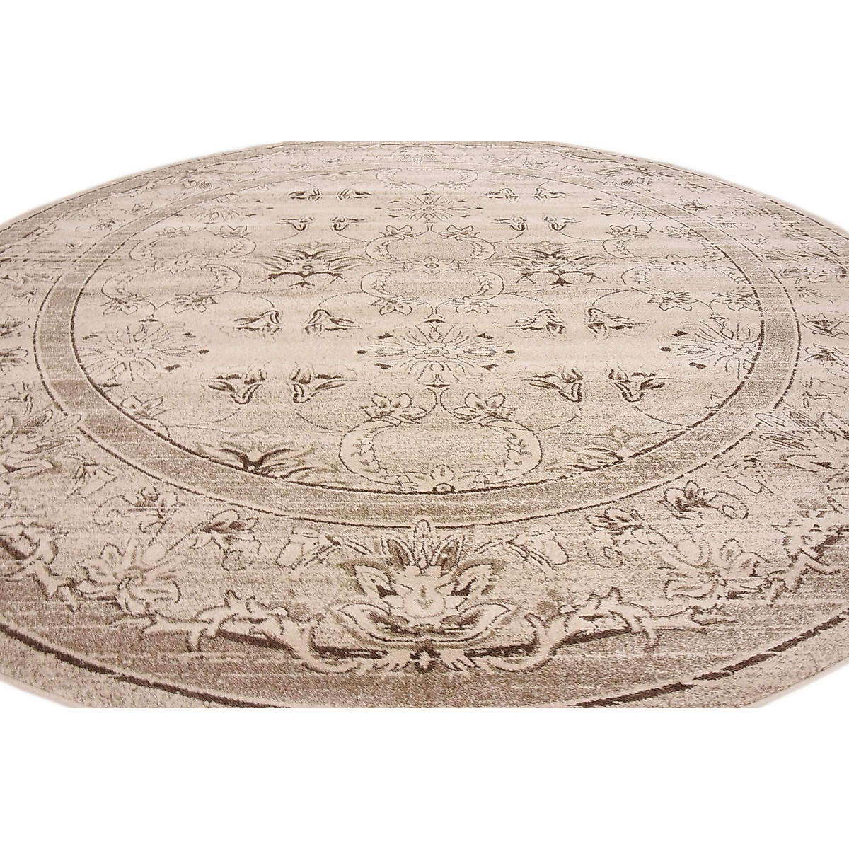 Unique Loom La Jolla Collection Botanical, Contemporary, Traditional, Rustic, Border Area Rug, 12' 2" Round, Ivory/Beige