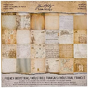 French Industrial Paper Stash by Tim Holtz Idea-ology, 36 Sheets, Double-Sided Cardstock, Various Sizes, Multicolored, TH93052
