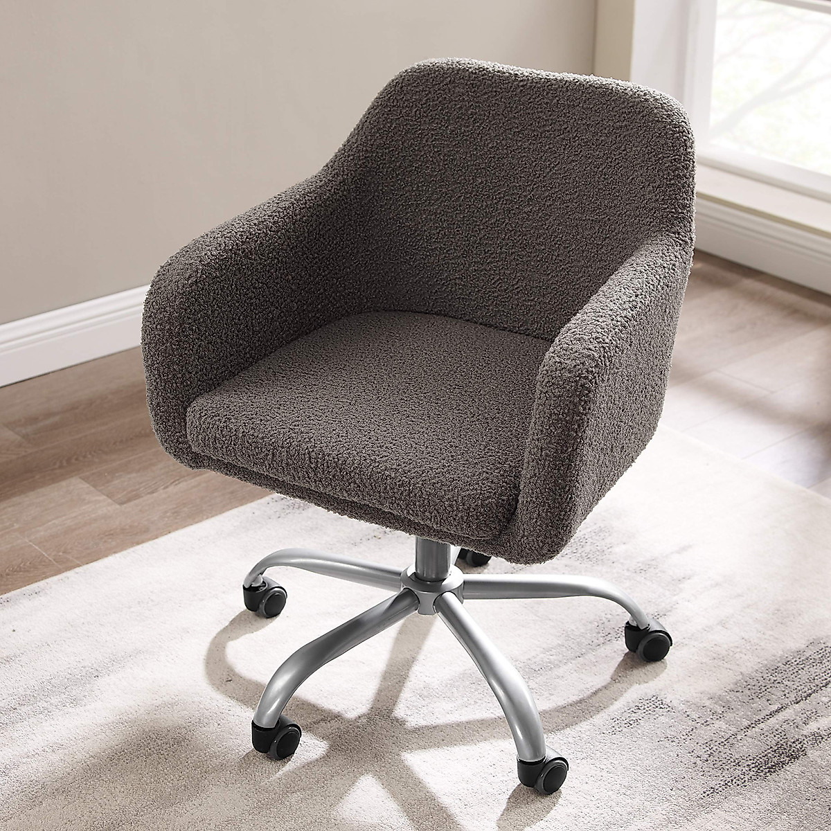 Linon Upholstered Adjustable Brooklyn Office Chair, Grey Sherpa