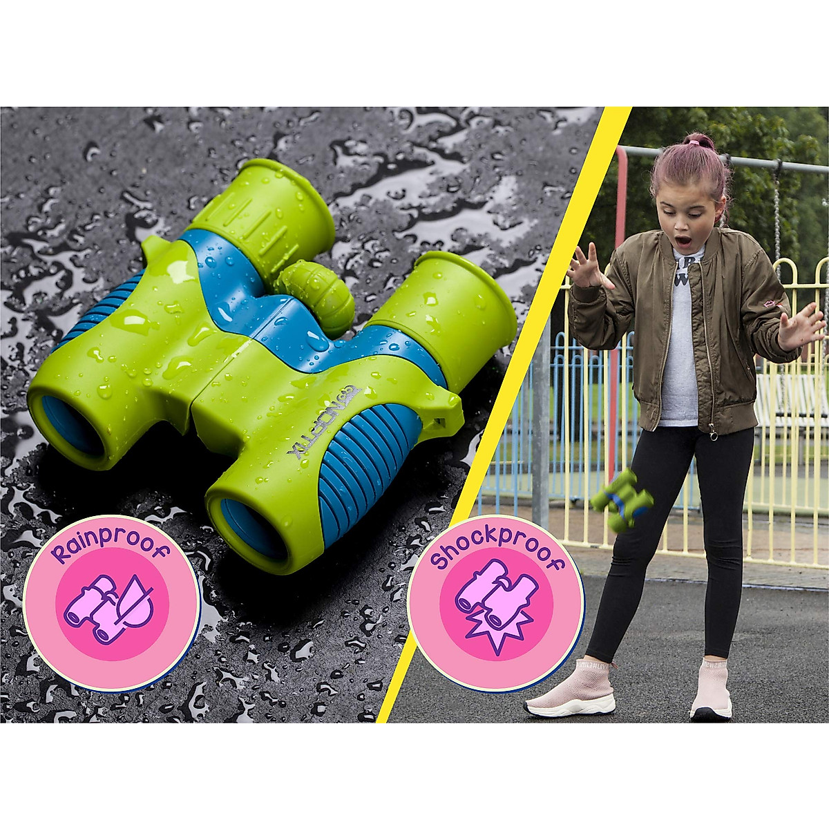 Binoculars for Kids, Girls or Boys Real Kids Binoculars in Vibrant Green Blue - includes Sticker Book with 40 Bird Species - Kids Toys Small Binoculars, Toddler Binoculars