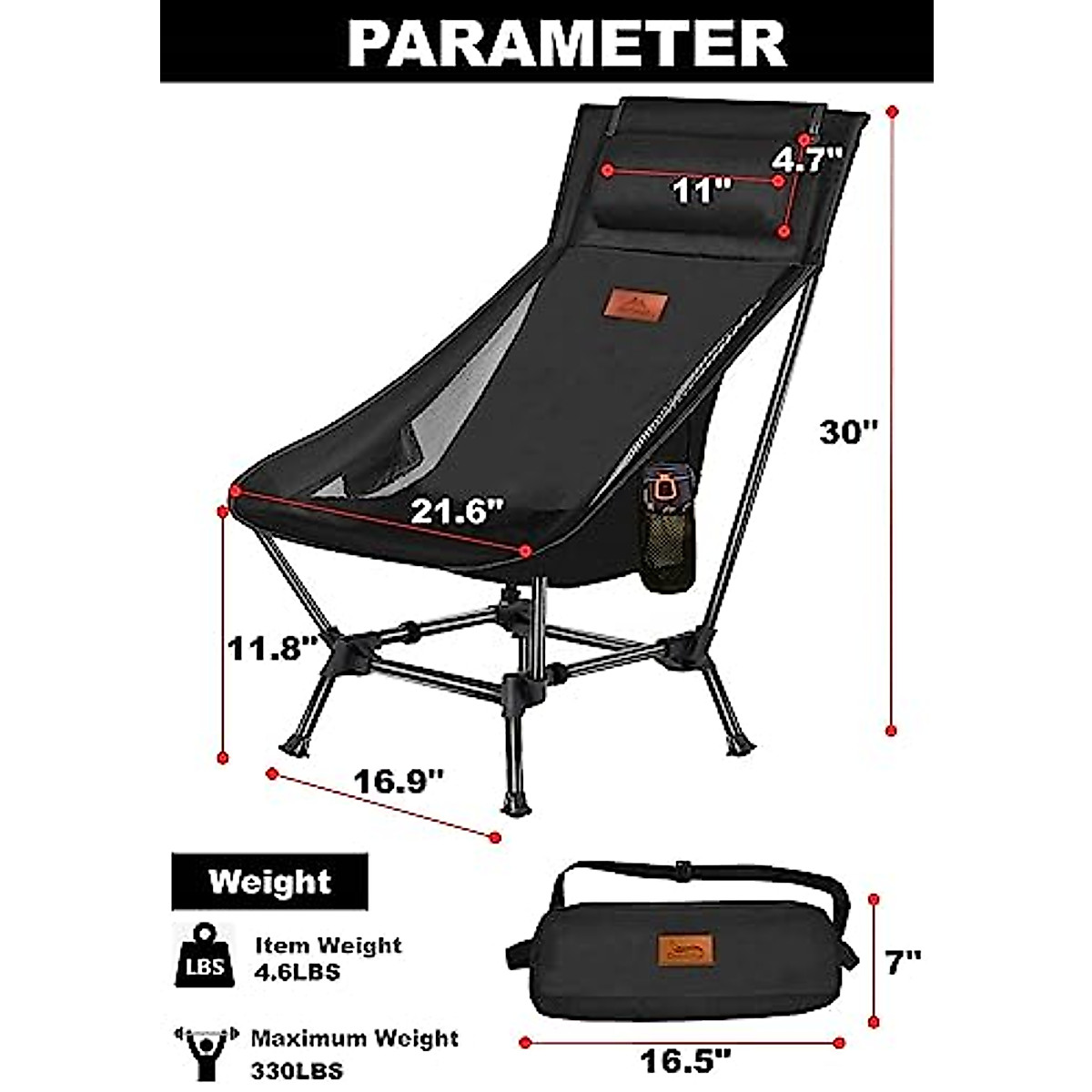 AnYoker Camping Chair, 2 Way Compact Backpacking Chair, Portable Folding Chair, Beach Chair with Side Pocket, Lightweight Hiking Chair 016 (Ink 2 Pack)
