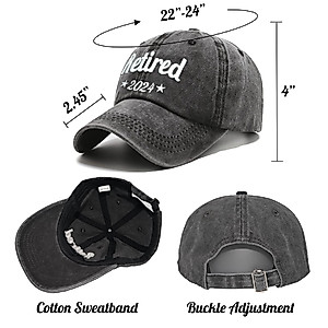 Giavuwn Retired Since 2024 Hat, Vintage Adjustable Washed Cotton Embroidered Baseball Cap for Men Women Retirees Black