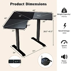 Tangkula L Shaped Electric Standing Desk, 59.5 Inch Corner Stand Up Desk w/ 4 Memory Positions & LCD Display, Height Adjustable Rolling Office Sit Stand Desk w/Lockable Casters & Anti-collision Design