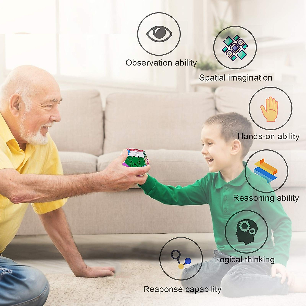 Roxenda Speed Cube Set, Speed Cube Bundle of 2x2 3x3 Megaminx Pyramid Cube and Magic Rainbow Ball Smoothly Magic Cubes Collection for Kids & Adults [5 Pack] (Stickerless)