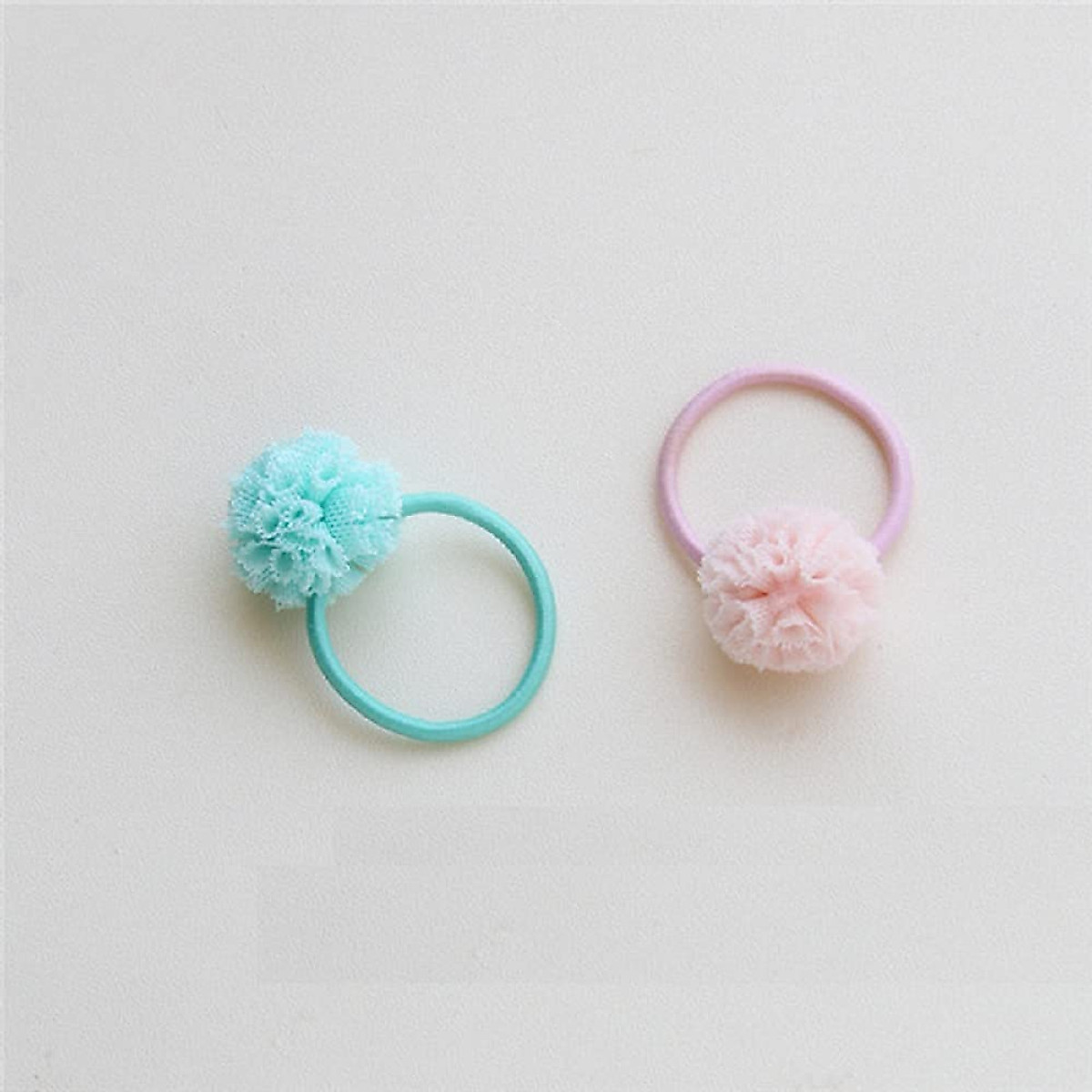 Hot&Sattion 20pcs Baby Toddler Flower Pom Ball Hair Ties for Girls, Small Hair Ties for Kids, Multicolor No-metal Hair Elastics Stretchy Ponytail Holders