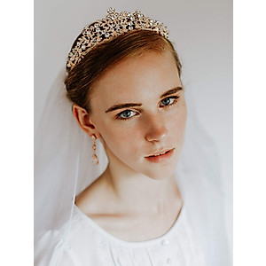 SWEETV Rose Gold Wedding Tiara for Women and Girls - Pageant Tiara Headband, Rhinestone Bridal Crown for Brides
