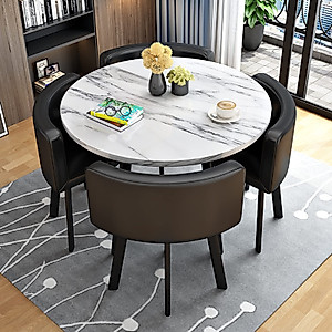 Small Conference Room Negotiation Table Sets,marble Round Table and PU backrest Chair Sets5-Piece,Office Reception Round Table and lounge chair Set,Coffee Table and Chair Set,for Family Apartment