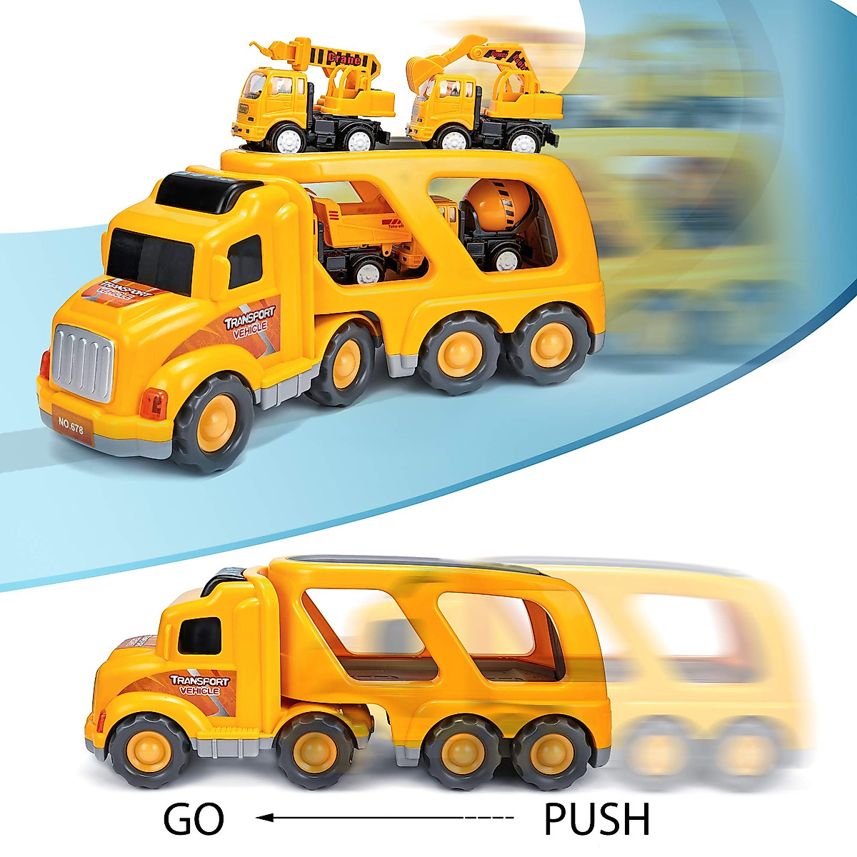 Construction Truck Toys Set for 1 2 3 4 Years Old Toddlers Kids Boys and Girls, Car Carrier Vehicle Set Toy with Sound and Light, Vehicles Transport Truck Carrier Toy, Crane Mixer Dump Excavator Toy