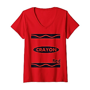 Womens Red-Crayon Graphic Halloween Costume Group Team Matching V-Neck T-Shirt