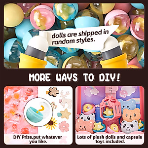 DOLIVE Mini Claw Machine for Kids，Electronic Dispenser Arcade Game Toys,Kids Vending Pink Machines with 6 Dolls 10 Capsule Toys, Grabber Plush,Adjustable Sounds and Music, Gifts for Girls