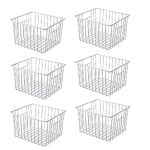 Freezer Basket Organizer, Refrigerator Metal Wire Storage Divider, Household Container Bins with Handles for Kitchen, Pantry, Cabinet, Closets - Pearl White (6, 11in x 10in x 5.5in)
