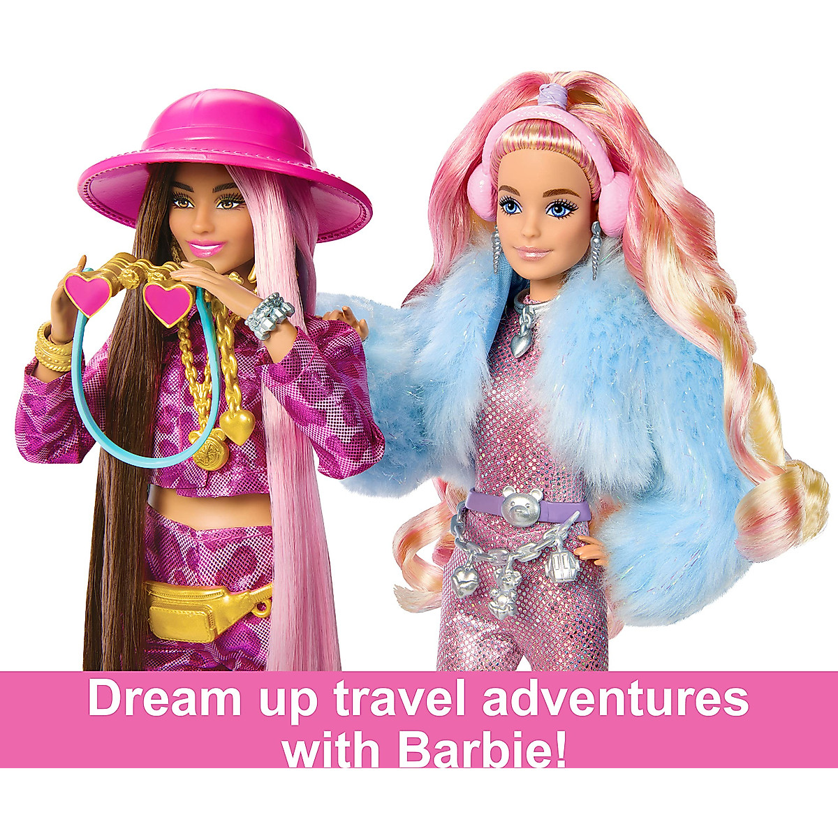 Barbie Extra Fly Travel Doll, Safari Look with Colorful Hair, Pink Camo Outfit, Golden Boots & Accessories