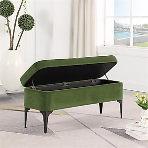 HomePop Upholstered Storage Bench with Metal Leg Home Décor|Bench with Storage for Living Room & Entryway - Green Velvet