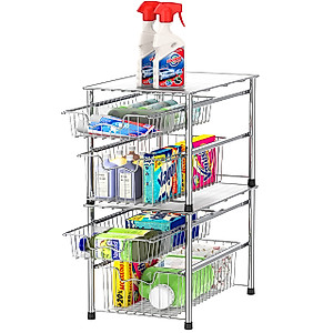 SimpleHouseware Stackable 2 Tier Sliding Basket Organizer Drawer, Chrome