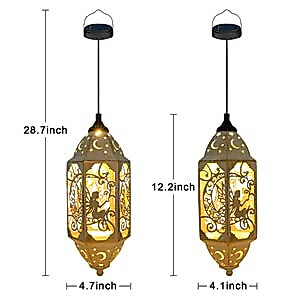 Outdoor Solar Lanterns Waterproof Hanging Garden Decor LED Metal Moon Star Fairy Solar Lanterns Fairy Solar Lights for Table,Patio,Balcony,Yard Decor,Christmas,Party,Birthday Gifts for Mom(White)