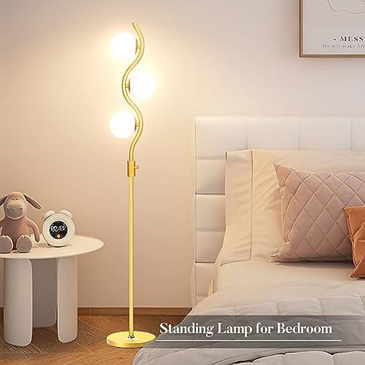 bulbeats Dimmable Gold Floor Lamp, 3 Globe Tall Standing Lamps for Living Room with 3PCS 3000K G9 Bulbs, Frosted Shades, Mid Century Modern Floor Lamp for Bedroom Office Home Decor