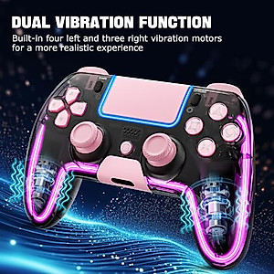 BRHE Wireless Controller forPS4 with Hall 3D Joysticks/RGB LED Lights/Programming Funtion,Pink PS4Controller Remote Joystick Gamepad,Game Controller for PS4/Slim/Pro