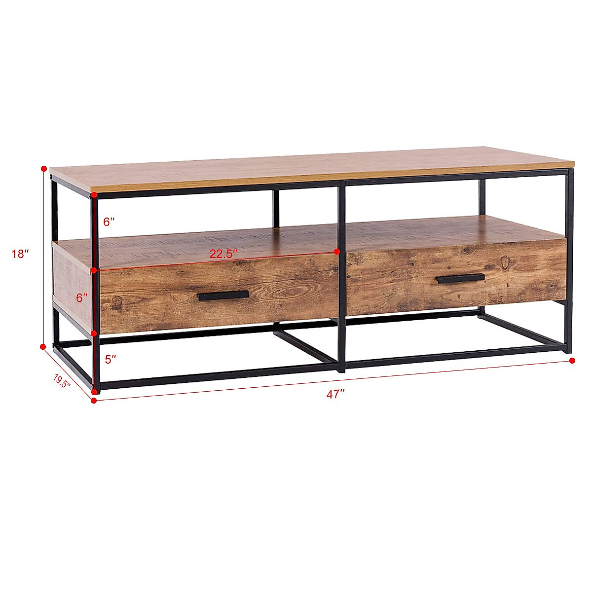 Giantex Coffee Table Two Tiers W/Drawers Storage Metal Solid Frame, Natural Wood Decorative Line Pattern, for Living Room Bedroom Accent Cocktail Sofa Side Table