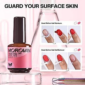 Morovan Gel Polish Remover Kit - Gel Nail Polish Remover Set with Latex Tape Peel Off Liquid with Cuticle Pusher Peeler Cuticle Oil Nail File Cleaner Quick & Easy No Need for Foil Soaking Or Wrapping