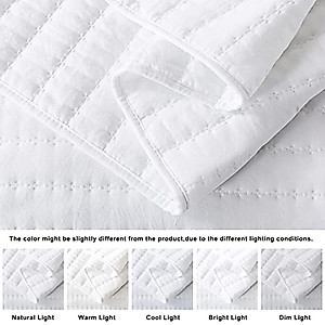 ROARINGWILD White Queen Size Quilt Bedding Sets with Pillow Shams, Full Lightweight Soft Bedspread Coverlet, Quilted Blanket Thin Comforter Bed Cover for All Season, 3 Pieces, 90x90 inches