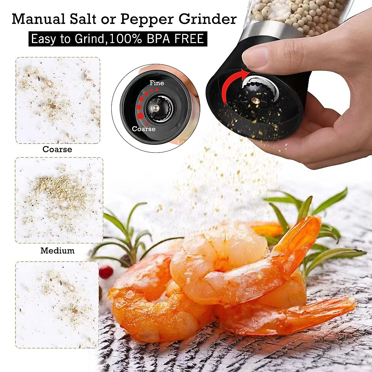 VIVAIVE Spice Jars with Labels,24 Pcs 4oz Glass Spice Jars with Bamboo Lid and 648 Waterproof Printed Labels,2 Salt and Pepper Grinder Set,Empty Spice Containers Bottles for Pantry,Cabinet,Drawer