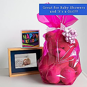 FIESTA WRAPS 200 ft Pink Cellophane Wrap Roll (16 in x 200 ft) - Cellophane Wrap Pink - Pink Clear Wrap - Cellophane Roll Pink - Pink Cello Wrap - Colored Cellophane Roll - Pink Transparent Paper